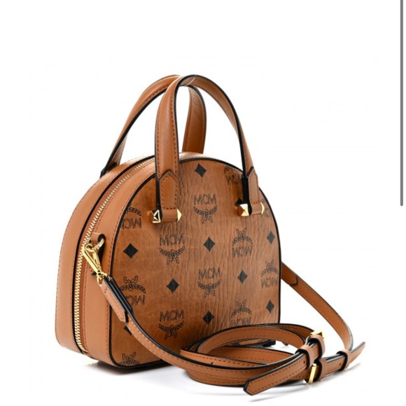 MCM | Bags | Rare Mcm Signature Cognac Diamond Logo Leather Mini Round ...